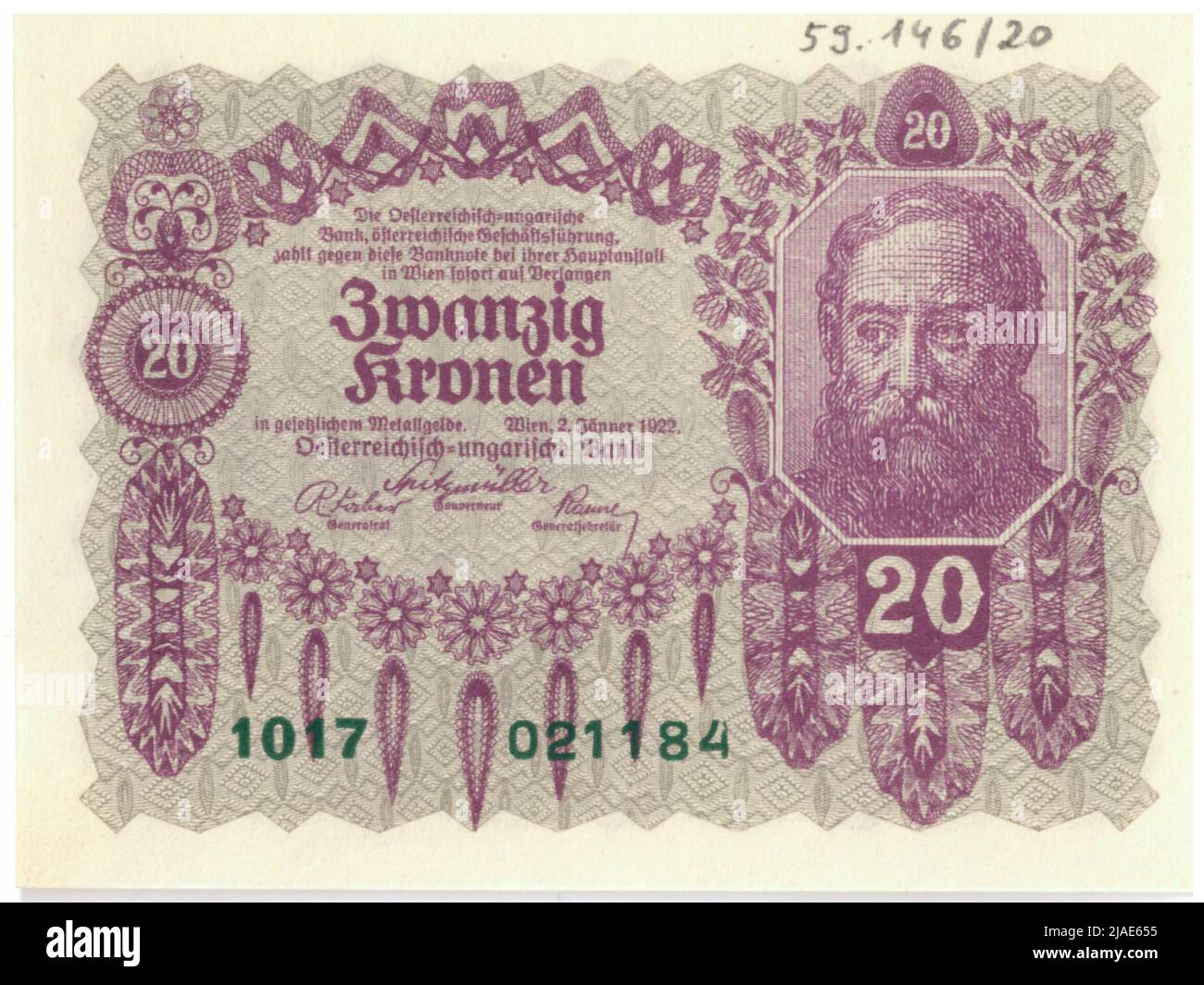 Banknote, 20 crowns. Rudolf Rössler (1864-1934), Artist, Rudolf Junk ...