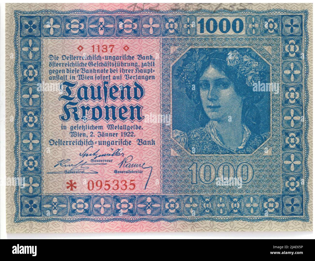 Banknote, 1000 crowns. Rudolf Rössler (1864-1934), Artist, Rudolf Junk ...