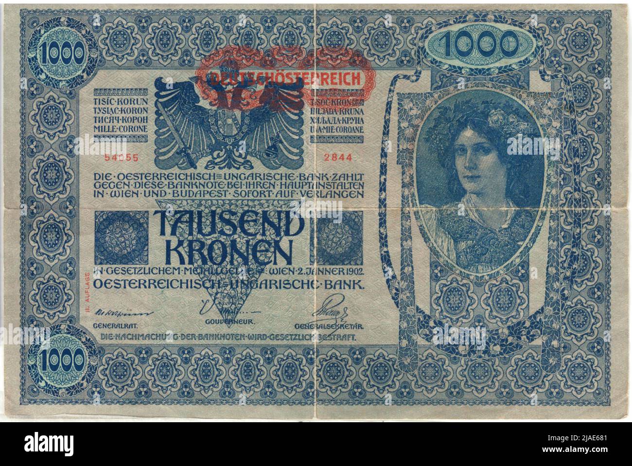 Banknote, 1000 crowns. Rudolf Rössler (1864-1934), Artist, Heinrich ...
