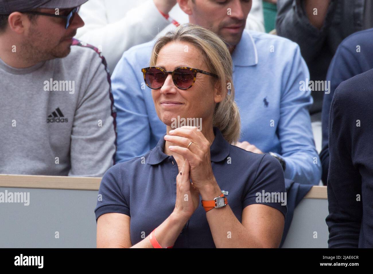 Anne-Sophie Lapix in the stands during French Open Roland Garros 2022 ...