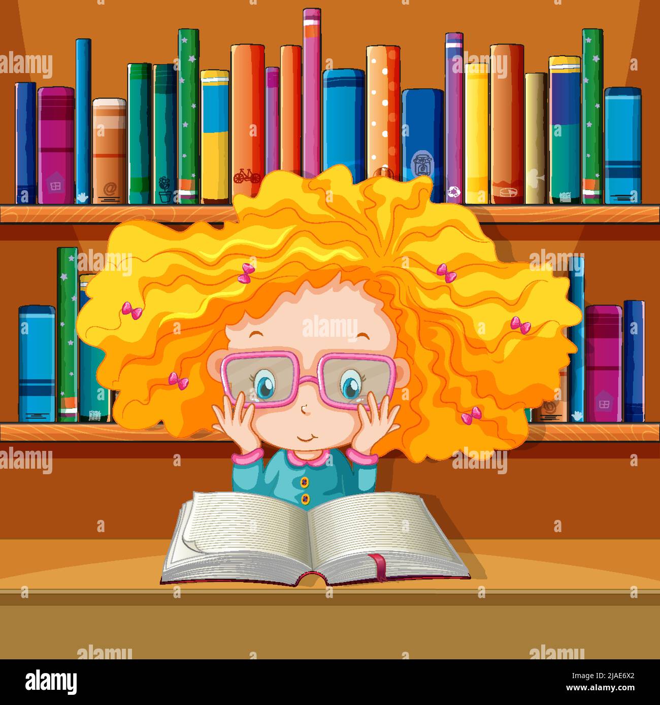 A girl reading a book in library illustration Stock Vector Image & Art ...