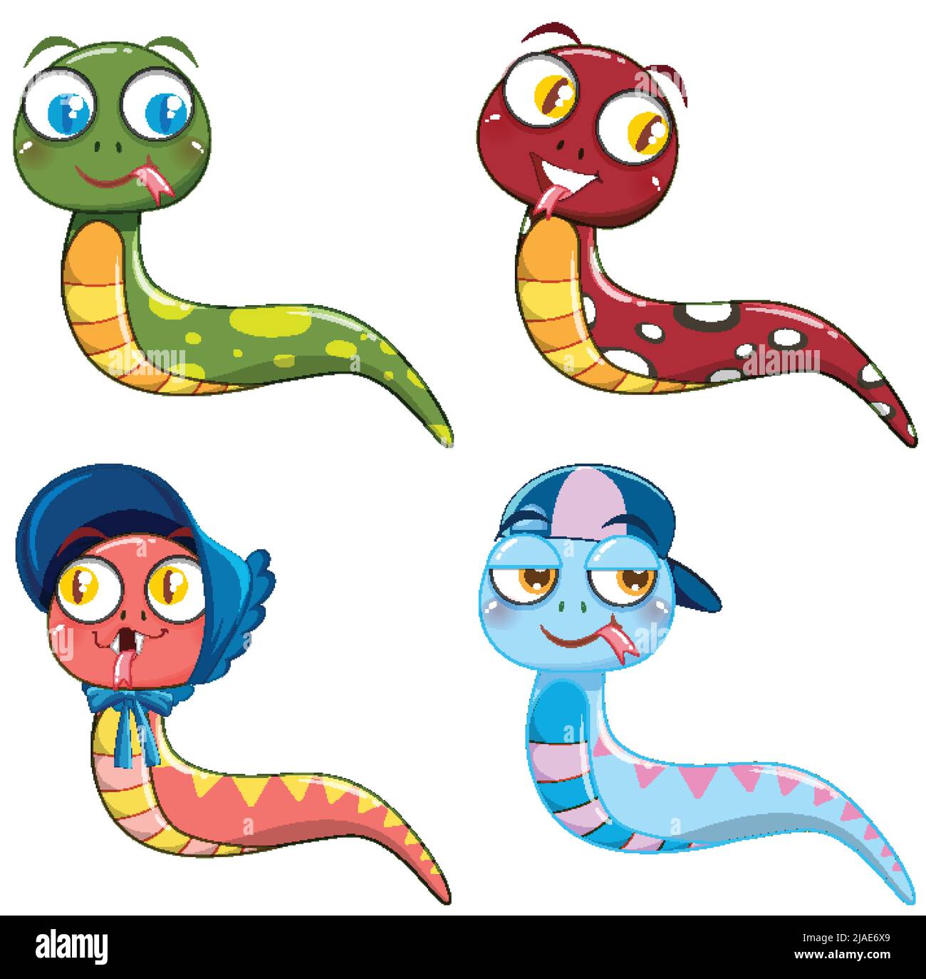 Set of different cute snakes in cartoon style illustration Stock Vector ...