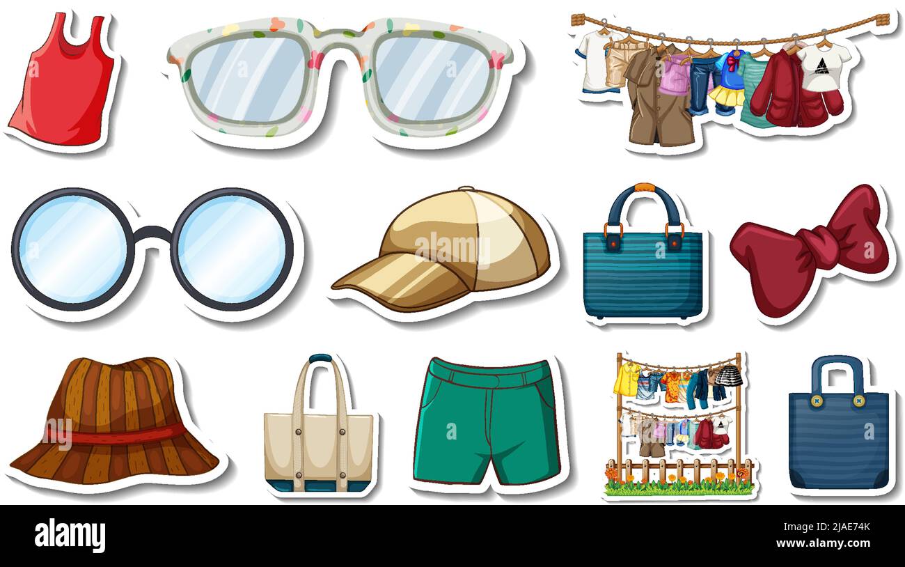 Sticker set of clothes and accessories illustration Stock Vector Image ...