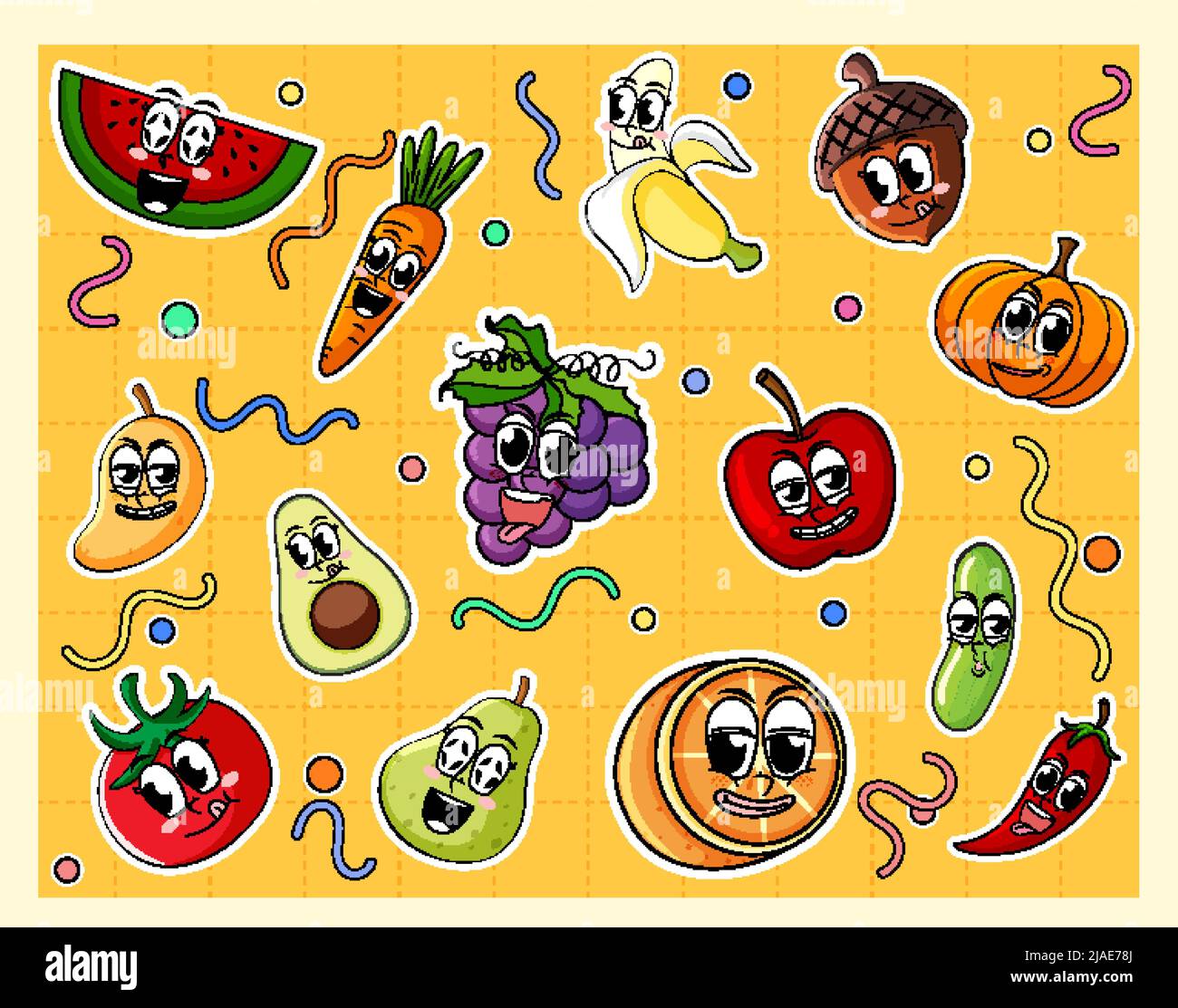 Set of funny fruit cartoon characters illustration Stock Vector Image ...
