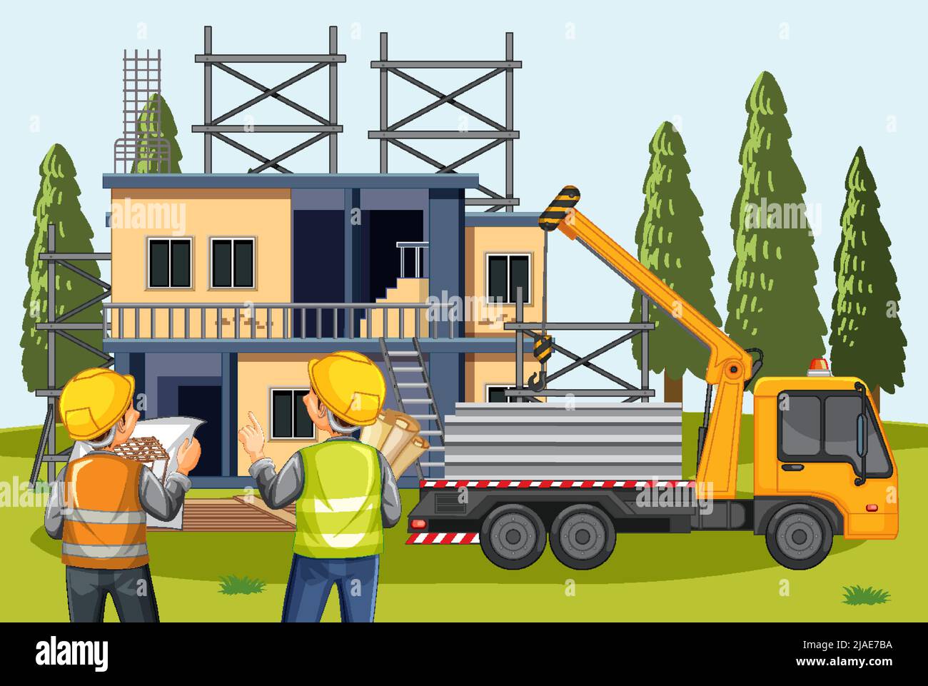 Cartoon scene of building house construction site illustration Stock ...