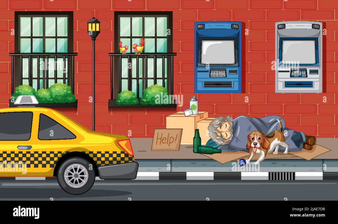 Outdoor scene with homeless people illustration Stock Vector Image ...