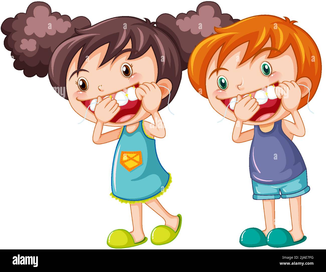 Cute kids cartoon character flossing teeth illustration Stock Vector ...