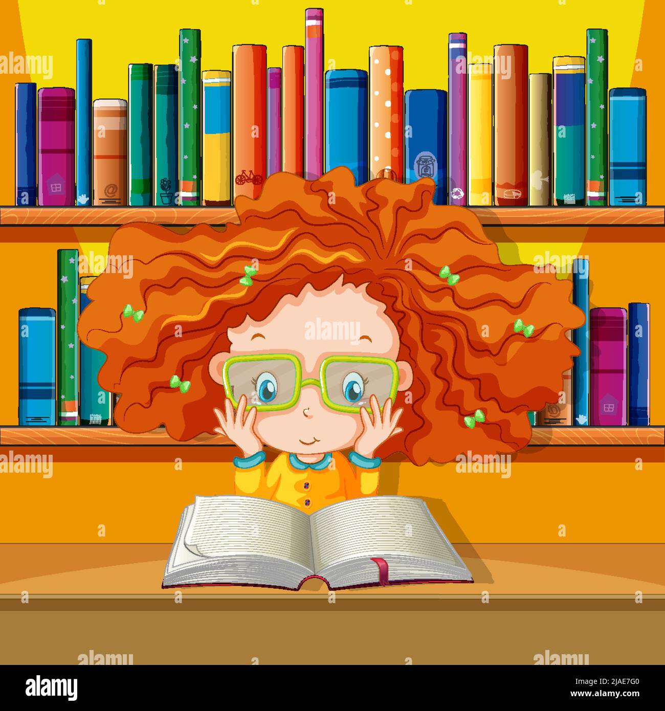 A girl reading a book in library illustration Stock Vector Image & Art ...