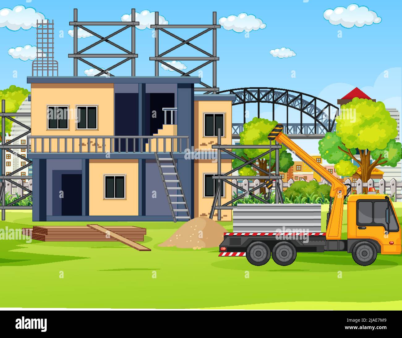 Cartoon scene of building construction site illustration Stock Vector ...