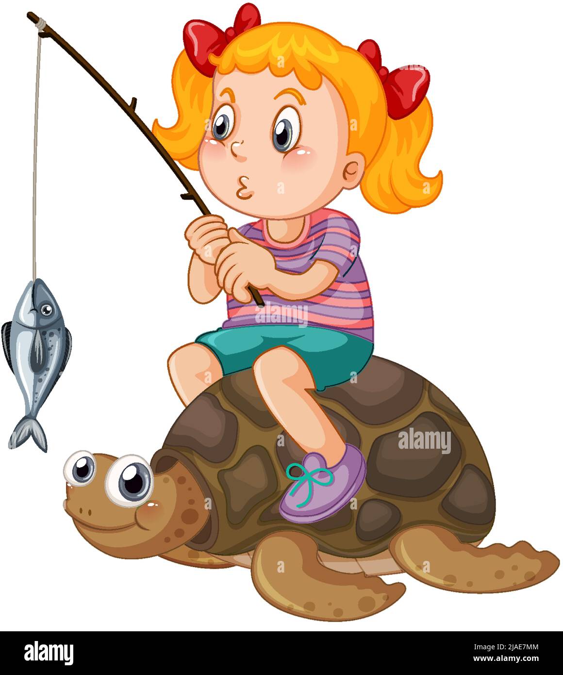 Kid sitting on turtle fishing illustration Stock Vector Image & Art - Alamy