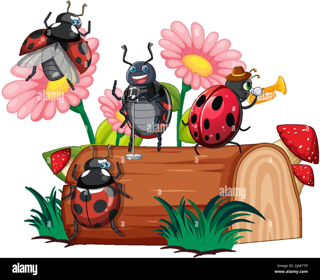 Happy insect in nature fairy tale scene illustration Stock Vector Image ...