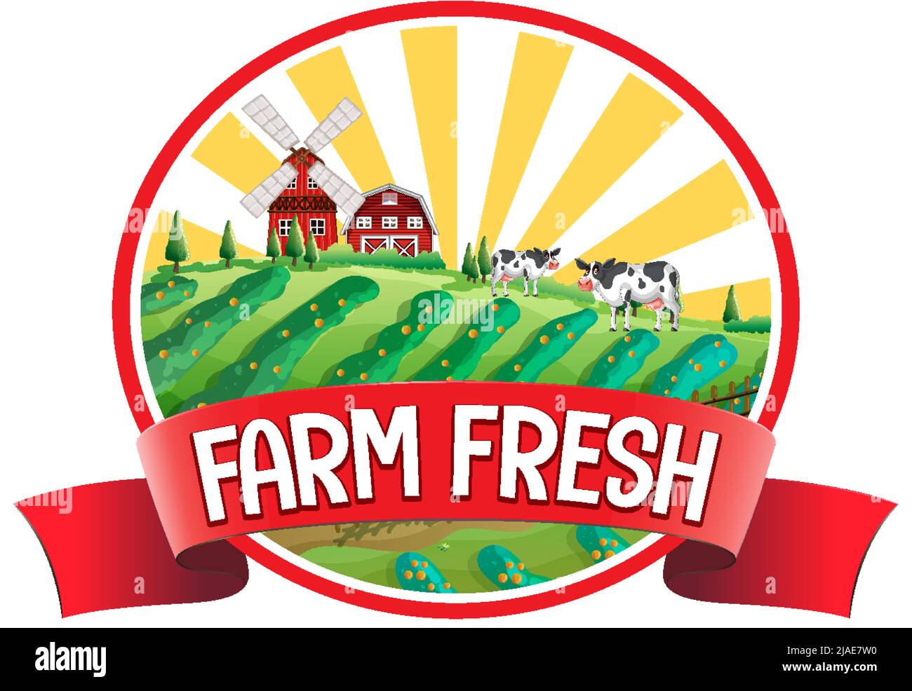 Cartoon cow with farm fresh label illustration Stock Vector Image & Art ...