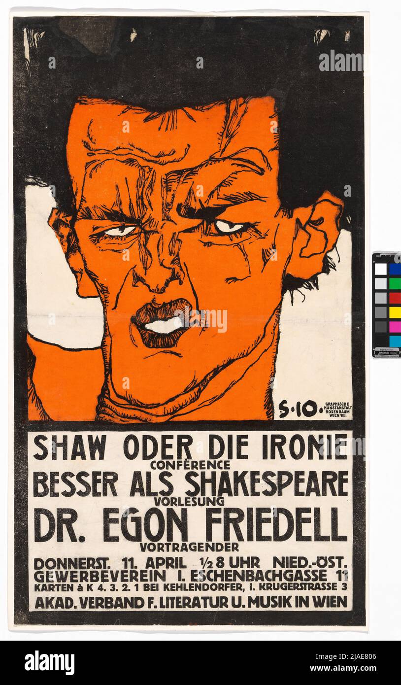 Poster "Shaw or the Irony" lecture Egon Friedell. Egon Schiele (1890 ...