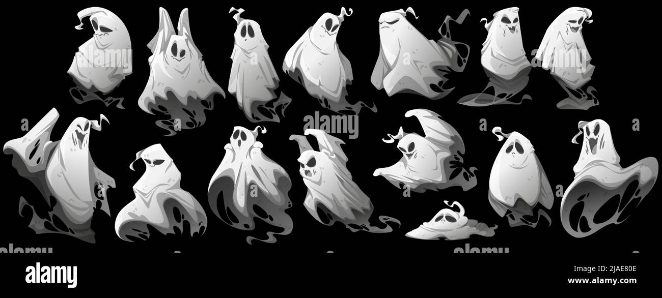 Halloween set with ghost characters with different emotions isolated on ...
