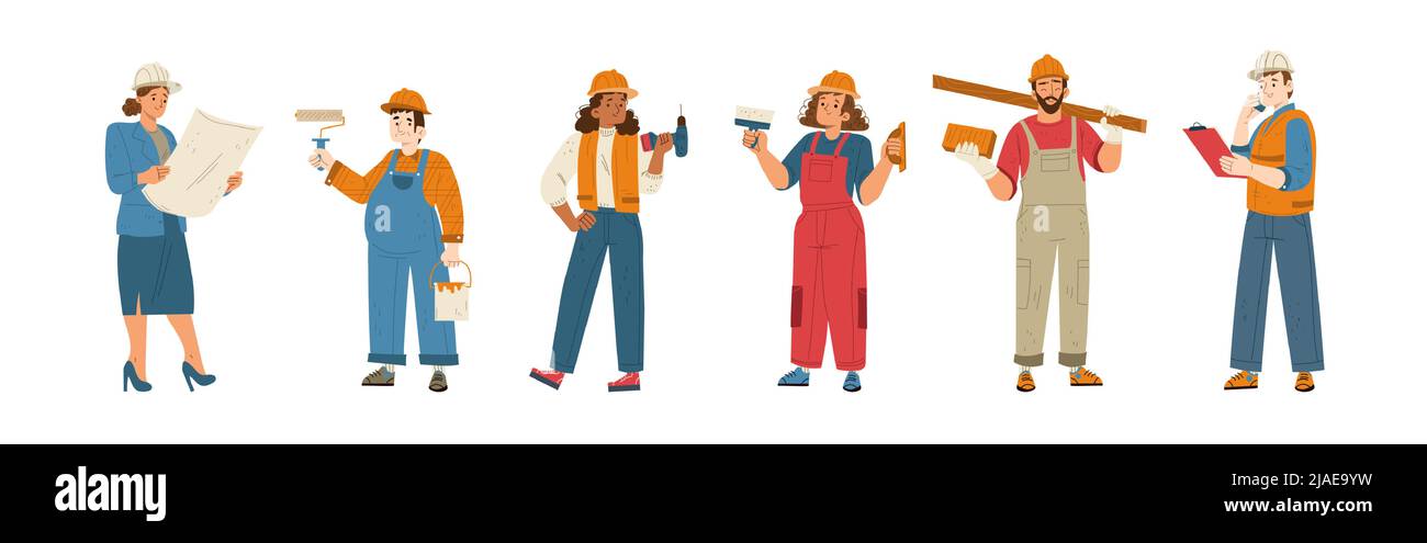 Cartoon female construction workers hi-res stock photography and images ...