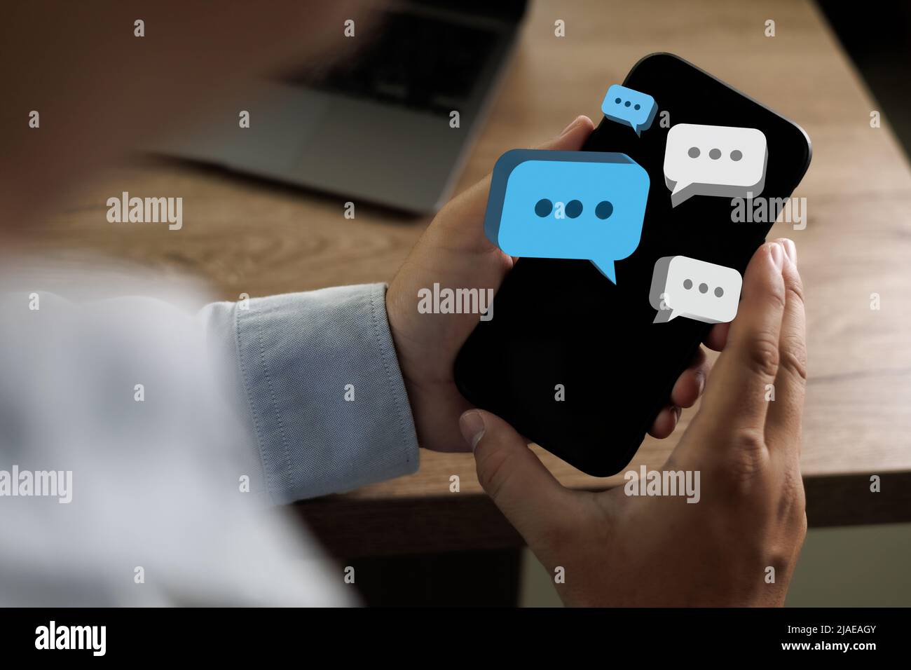 Pop Up Social Media Men Hand Using Smartphone Typing Chatting Live Chat