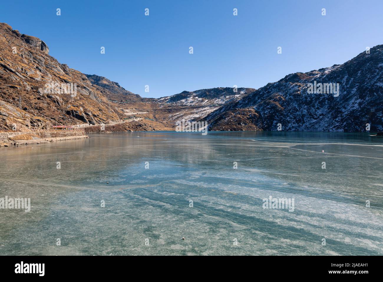 Sikkim, India - January 1, 2021: Half frozen Changgu lake in sikkim ...