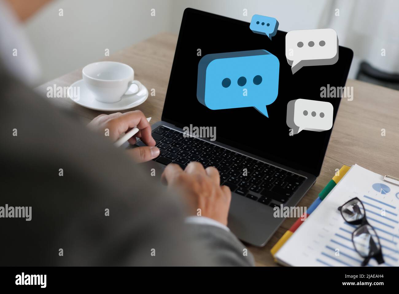 Pop Up Social Media Men Hand Using Smartphone Typing Chatting Live Chat