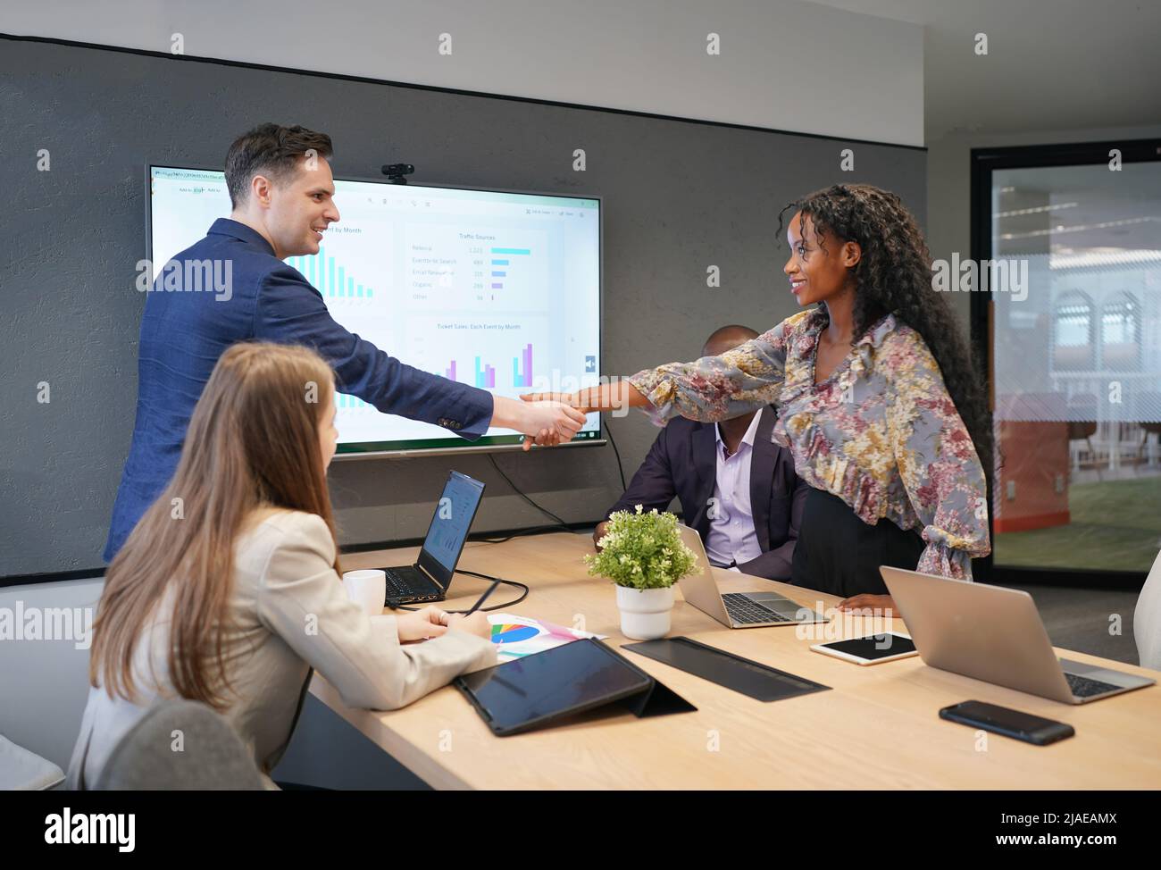 Business people in the workplace are discussing a working strategy for ...