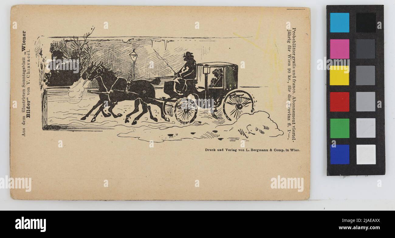 Driving fiaker as a silhouette picture, postcard. L. Bergmann, Printer ...