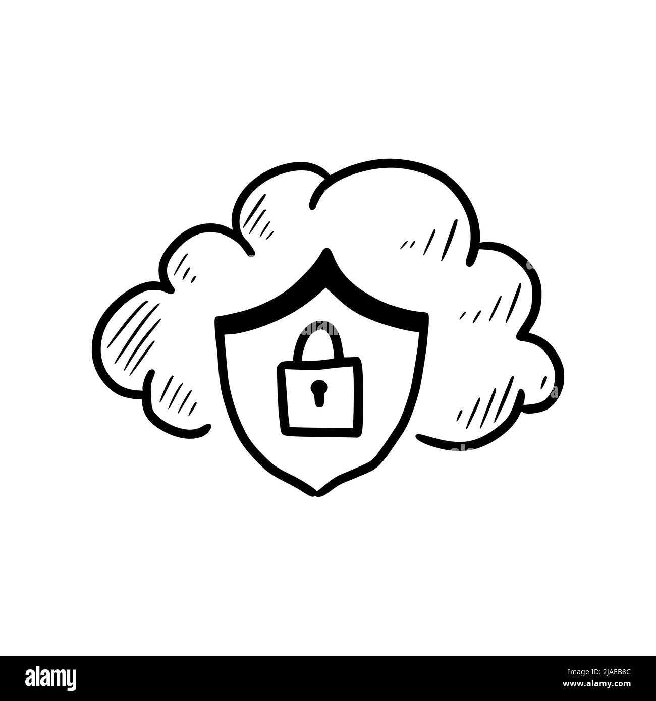 Doodle data server security cloud . Hand drawn sketch style cloud ...