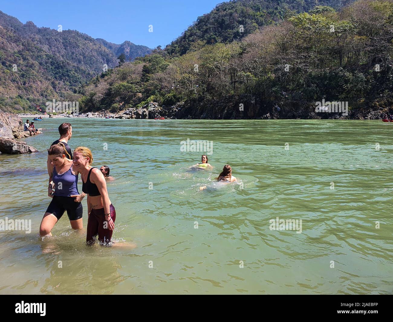 Rishikesh, Uttarakhand, India - March 8, 2020: people swimming and ...