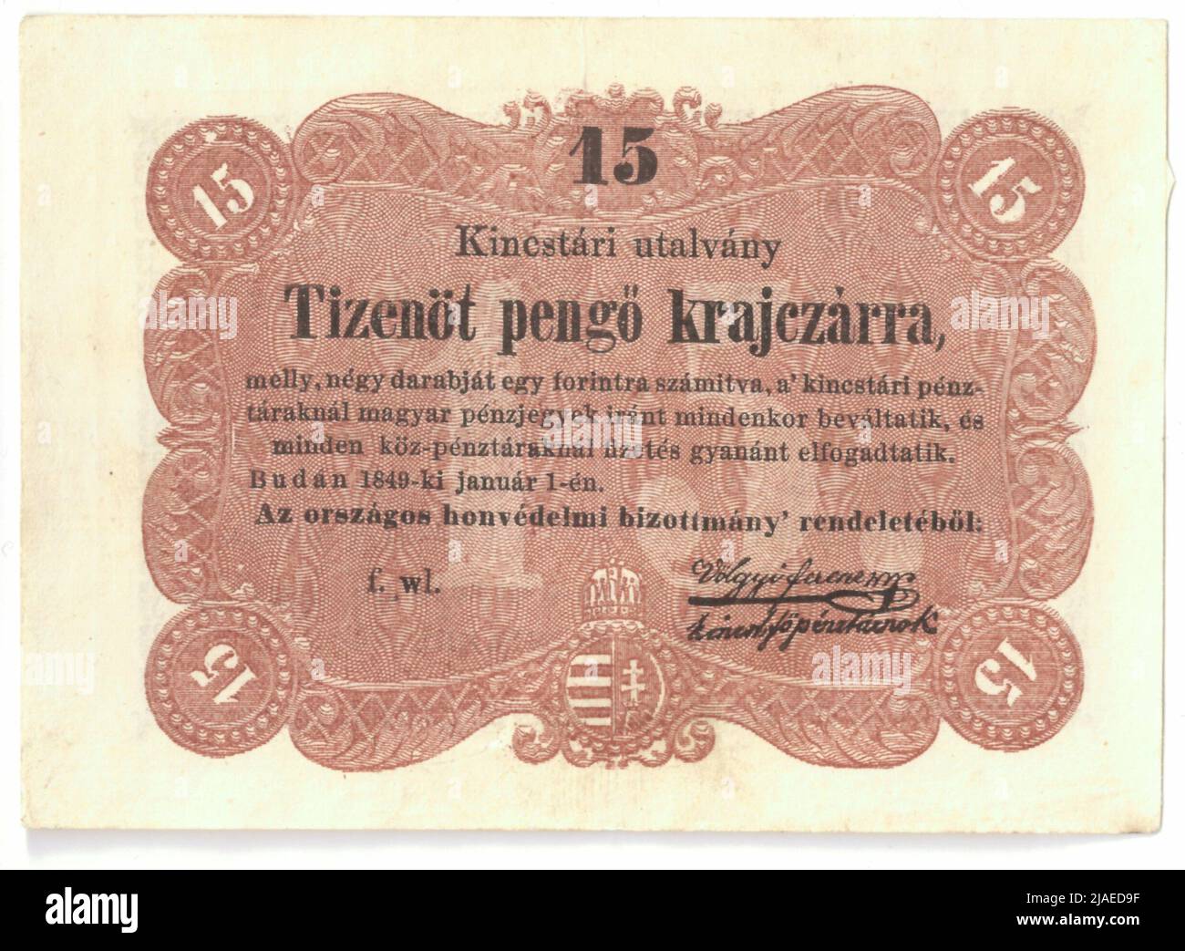 Pénzjegy (banknote), 15 forint. Hungarian Ministry of Finance, MINT ...