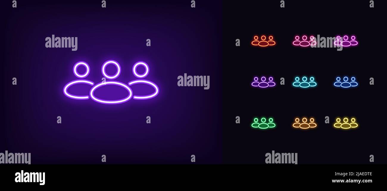 Outline neon community icon. Glowing neon team work and collaboration ...