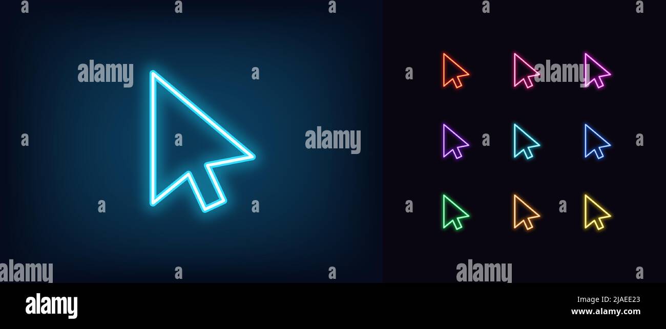 Outline neon mouse cursor icon. Glowing neon computer arrow sign to ...