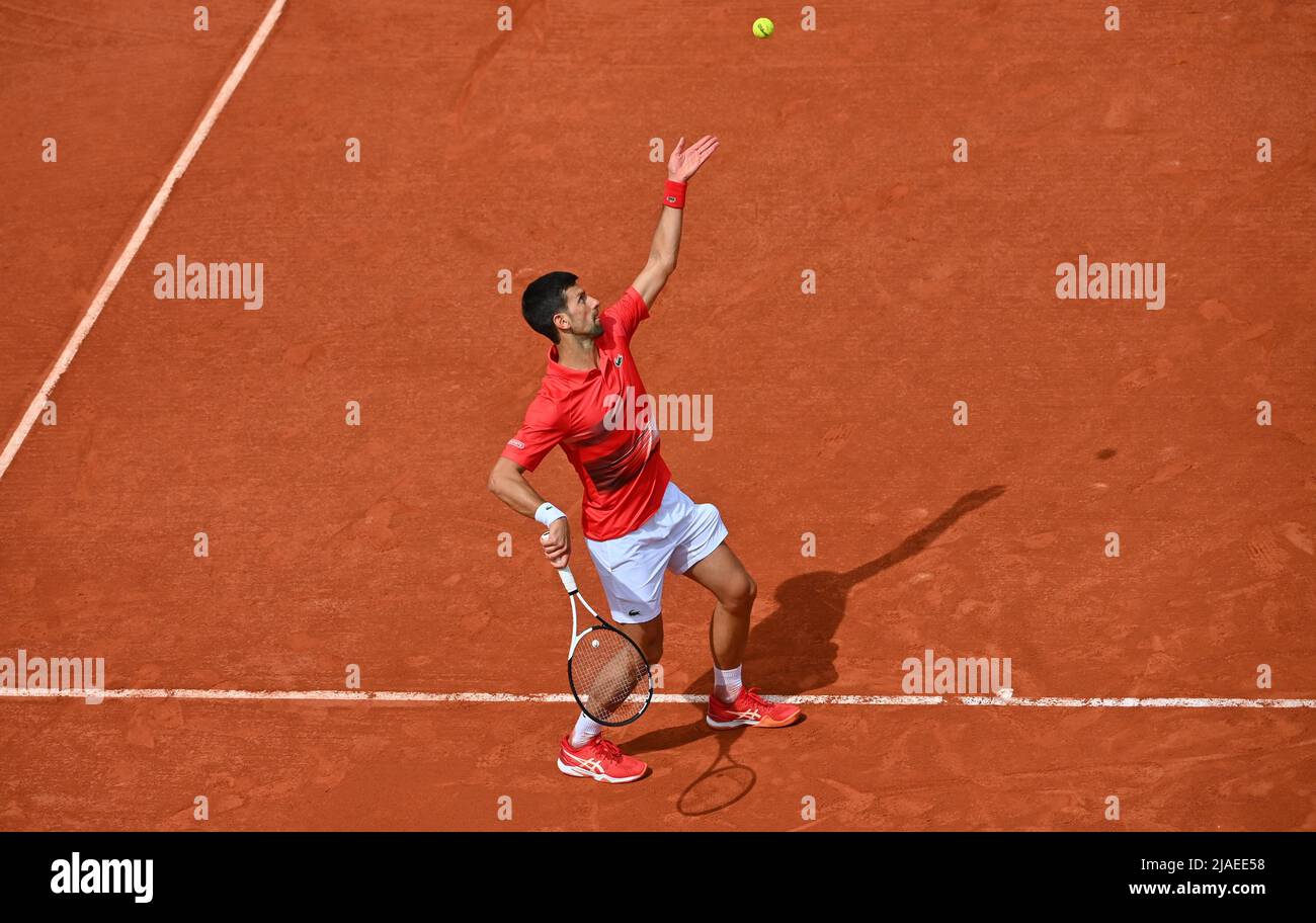 Paris, France. 29th May, 2022. Novak Djokovic plays his fourth round ...