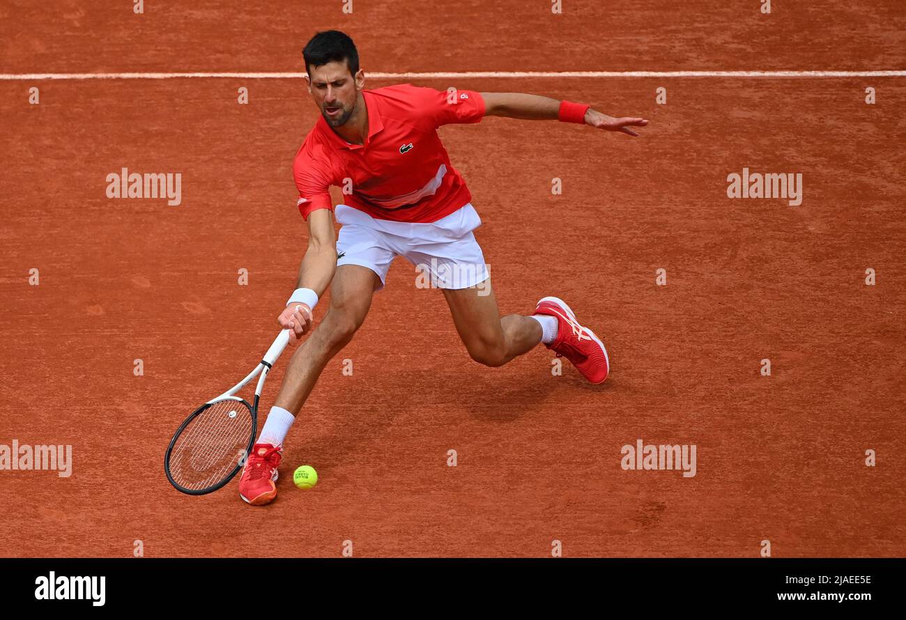 Paris, France. 29th May, 2022. Novak Djokovic plays his fourth round ...