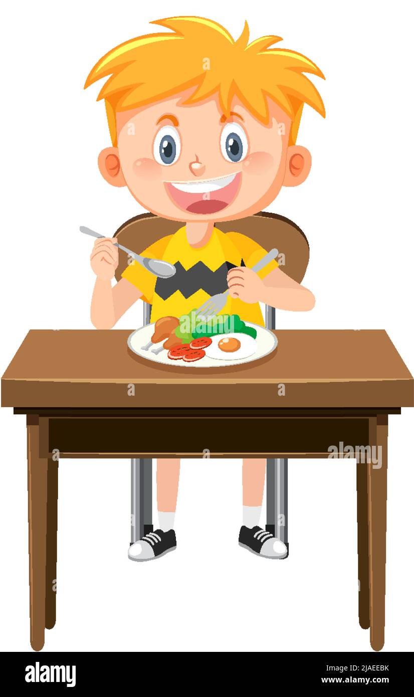 Happy boy eating healthy breakfast illustration Stock Vector Image ...