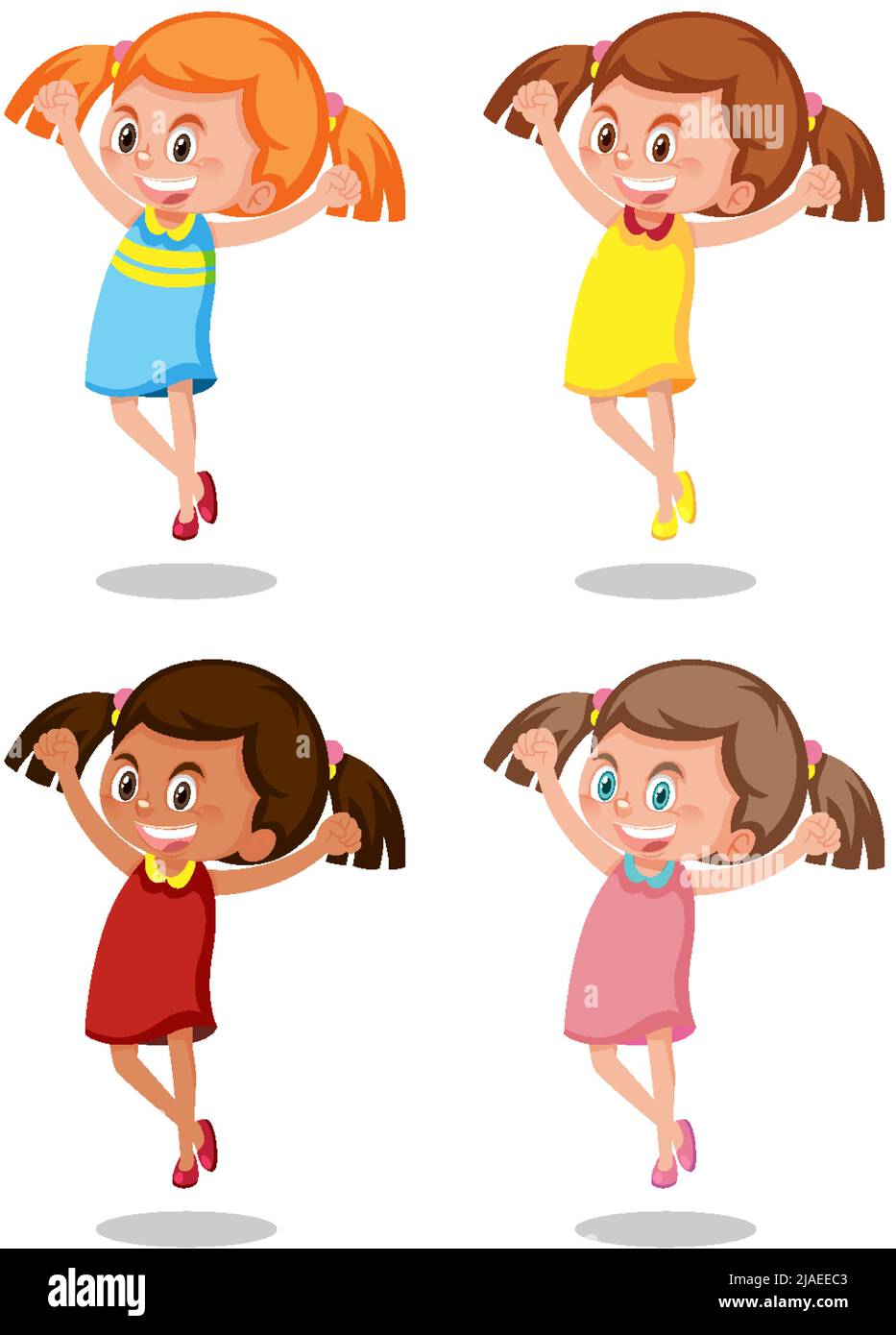 Set of different happy girl cartoon character illustration Stock Vector ...