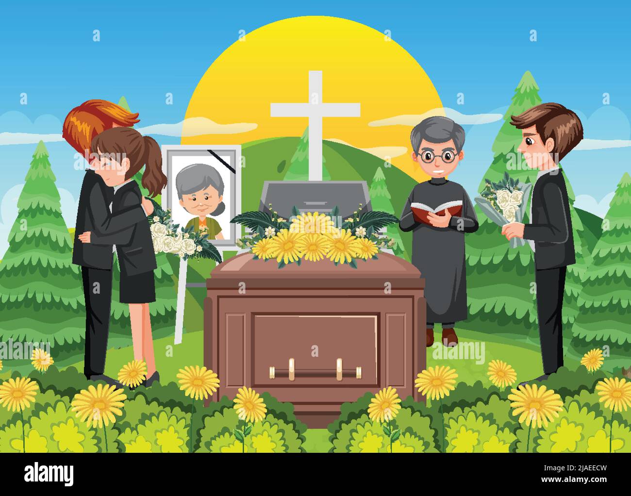 Funeral ceremony in Christian religion illustration Stock Vector Image ...