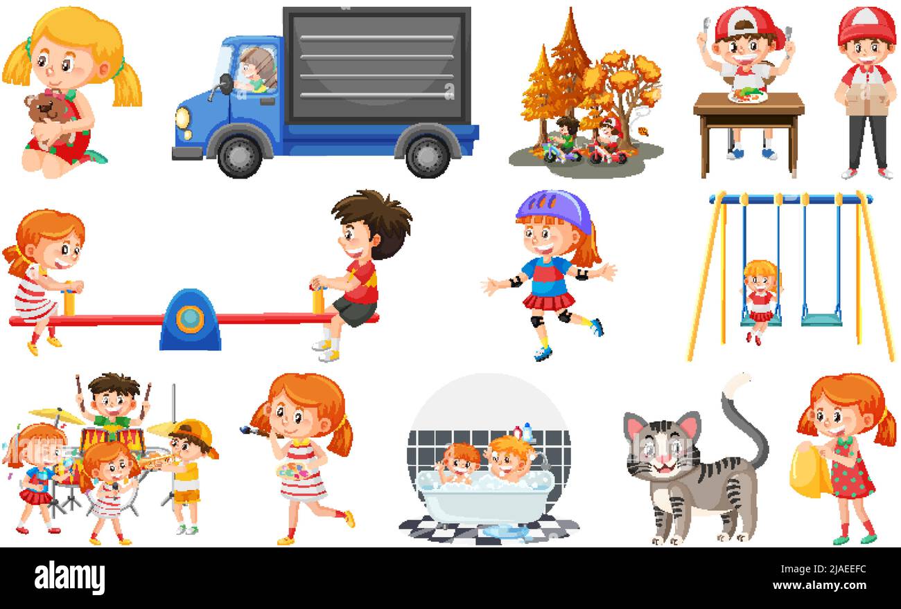Set of cute kids and objects illustration Stock Vector Image & Art - Alamy