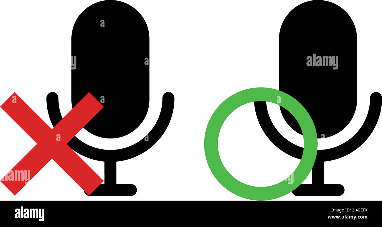 Microphone icon set with round and cross mark. Noise and noise ...