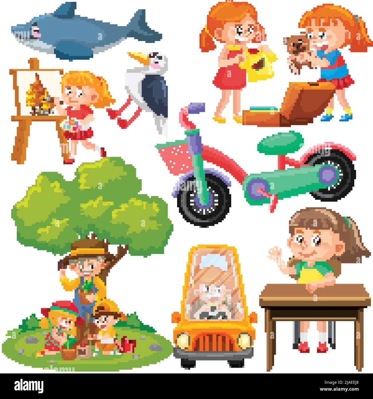 Set of different cute kids and objects illustration Stock Vector Image ...