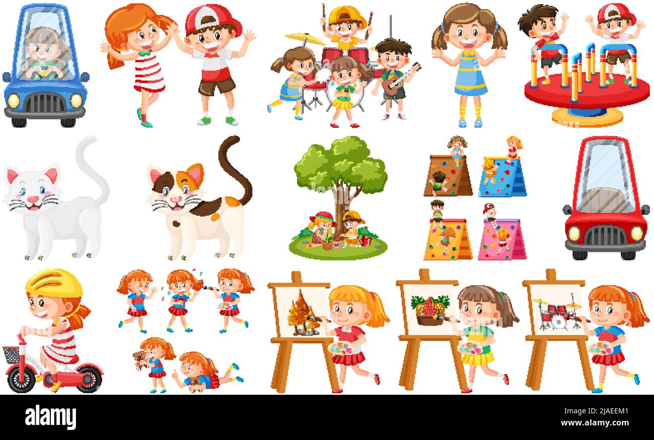 Set of cute kids and objects illustration Stock Vector Image & Art - Alamy