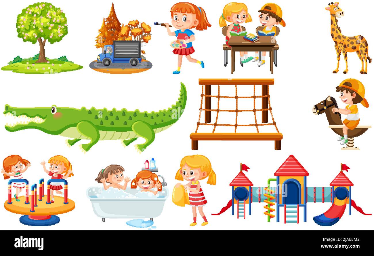 Set of cute kids and objects illustration Stock Vector Image & Art - Alamy