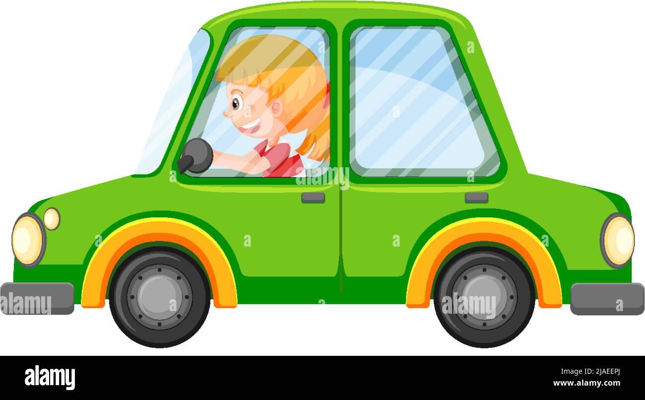 Driver girl in a car cartoon illustration Stock Vector Image & Art - Alamy