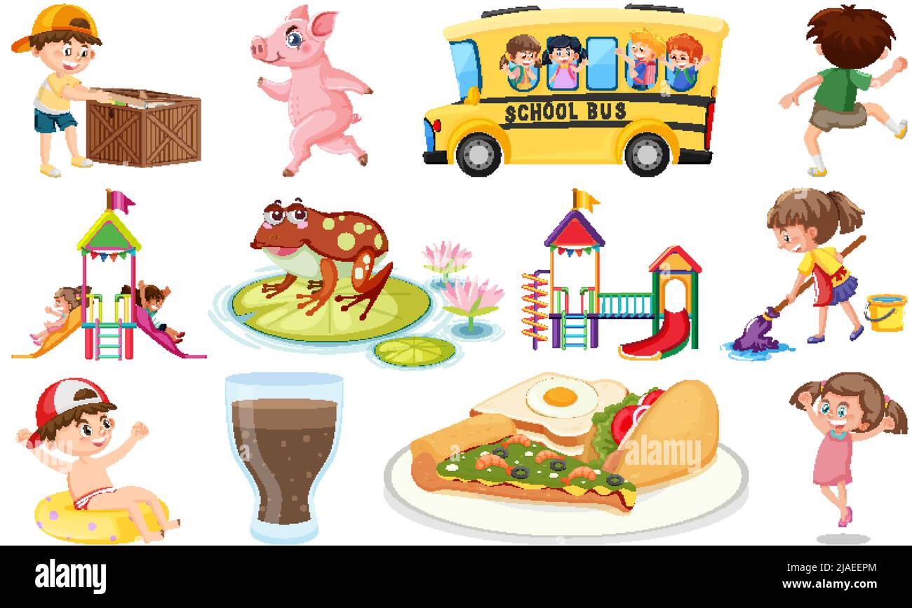 Set of different cute kids and objects illustration Stock Vector Image ...