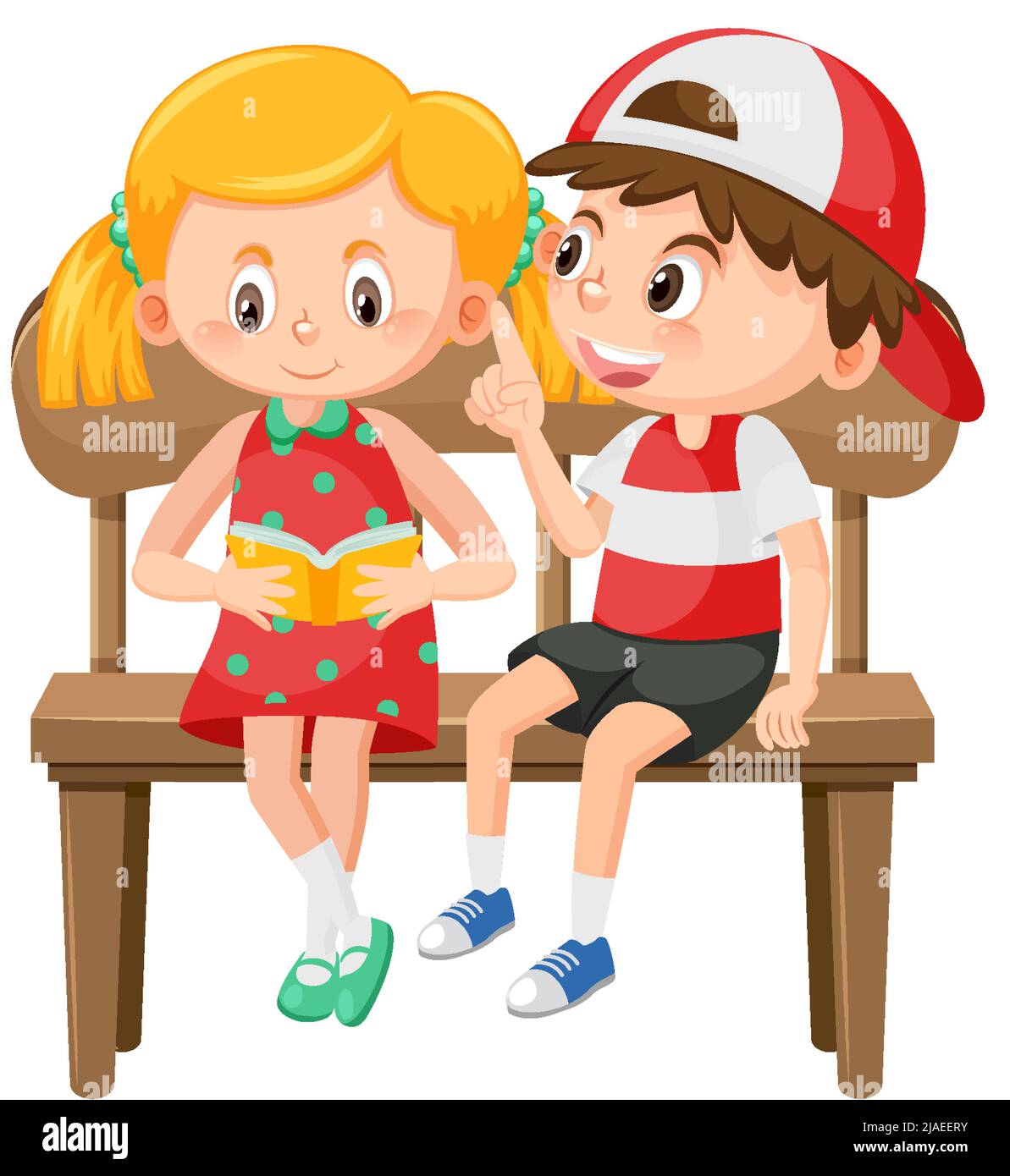 Two children sitting on bench illustration Stock Vector Image & Art - Alamy