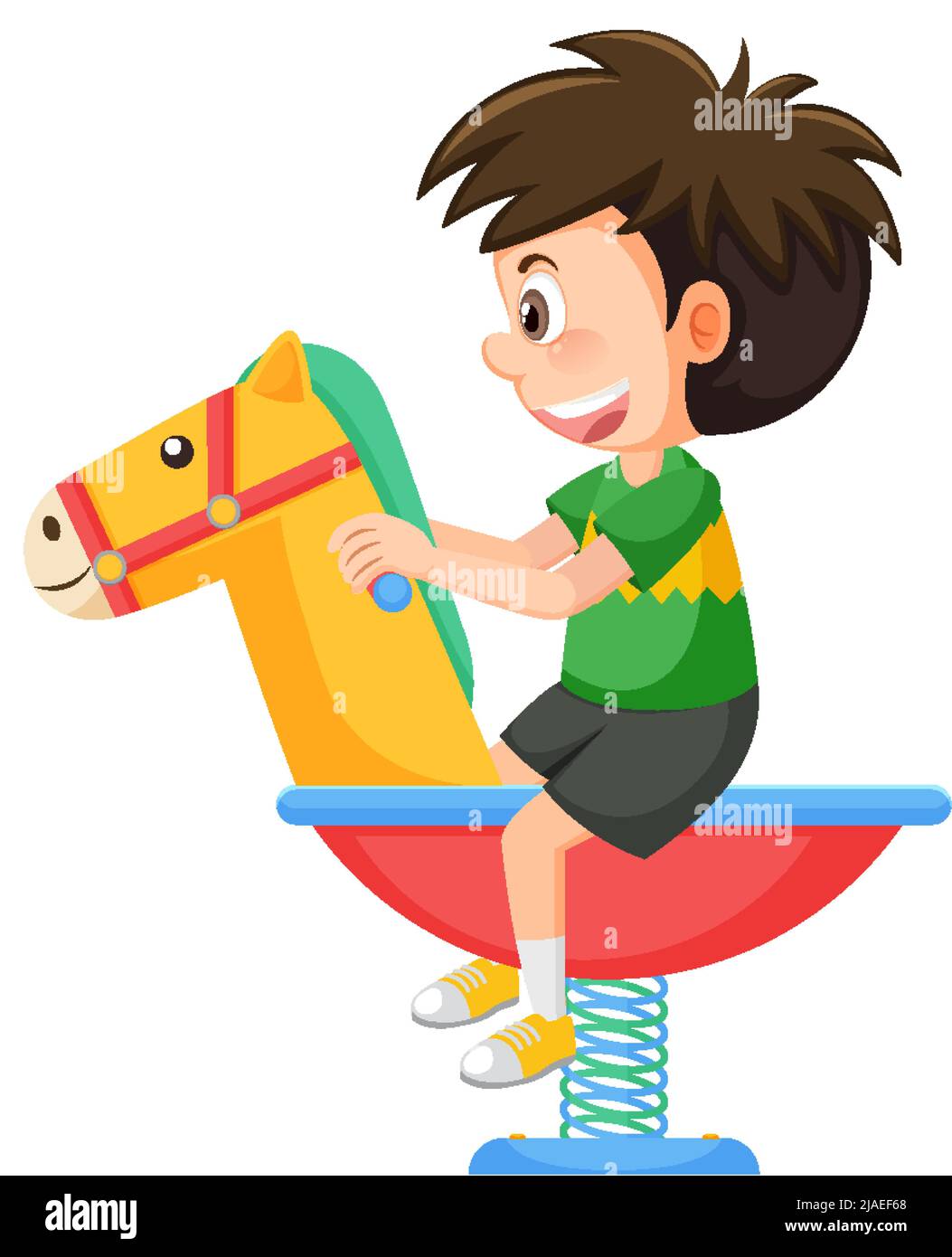Cartoon boy riding on spring rocking horse illustration Stock Vector ...