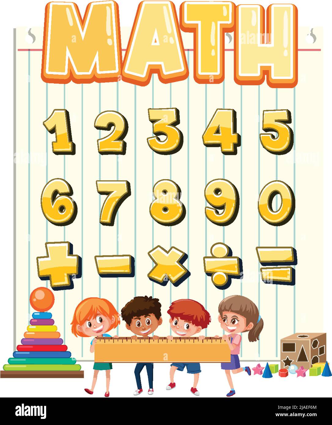 Counting number 0 to 9 and math symbols illustration Stock Vector Image ...