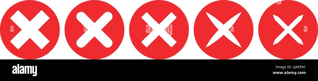 Cross mark icon set showing fraud or mistakes. Red vector. Editable ...