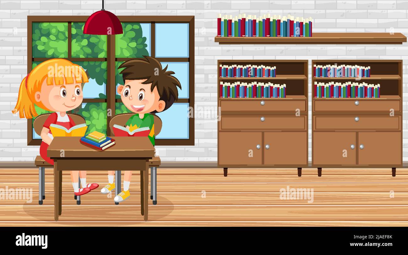 Room scene with children doing homework illustration Stock Vector Image ...