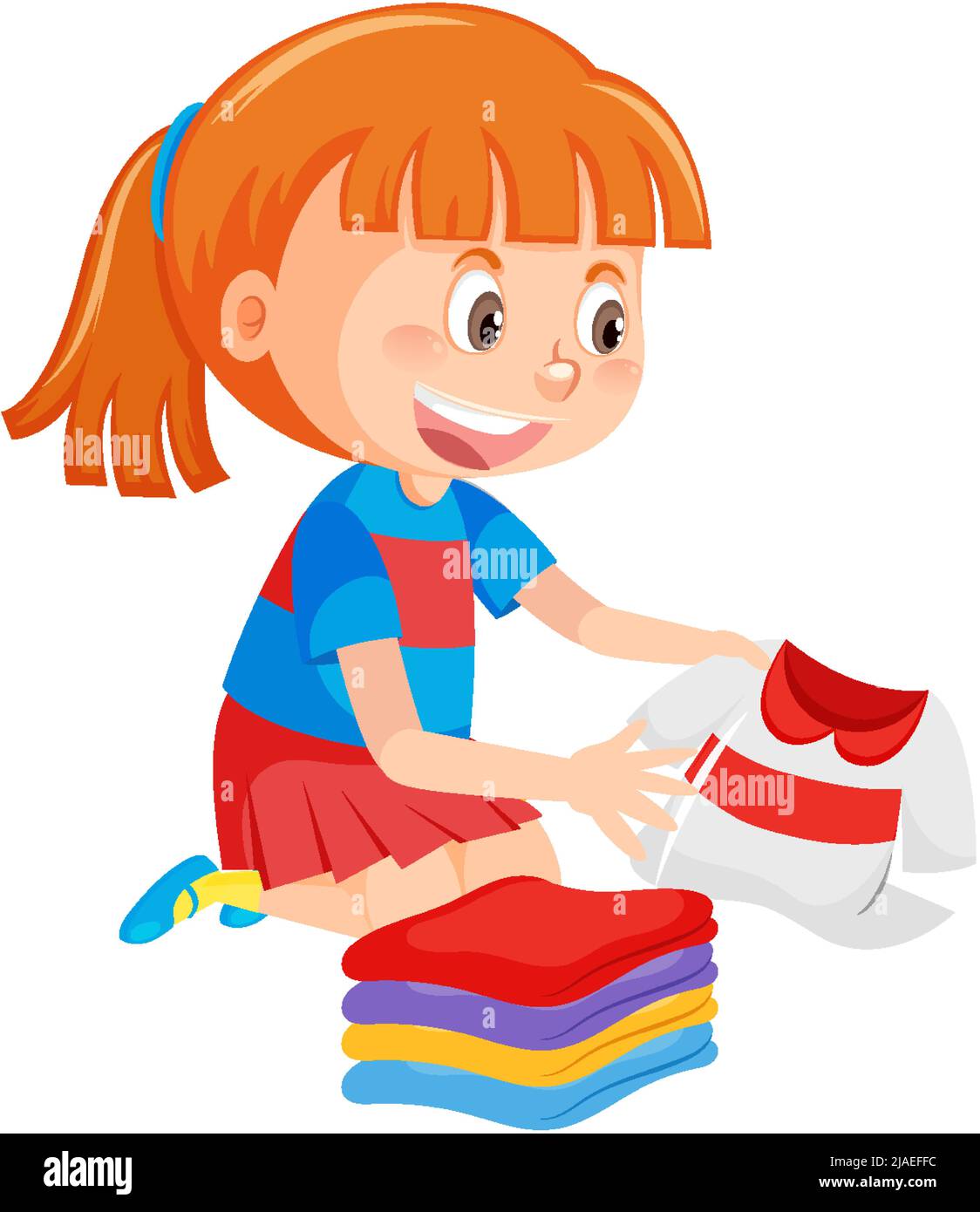 A girl folding cloth on white background illustration Stock Vector ...
