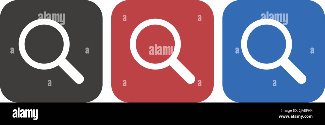 Magnifying glass square icon set. Colorful lupe vector. Editable vector ...