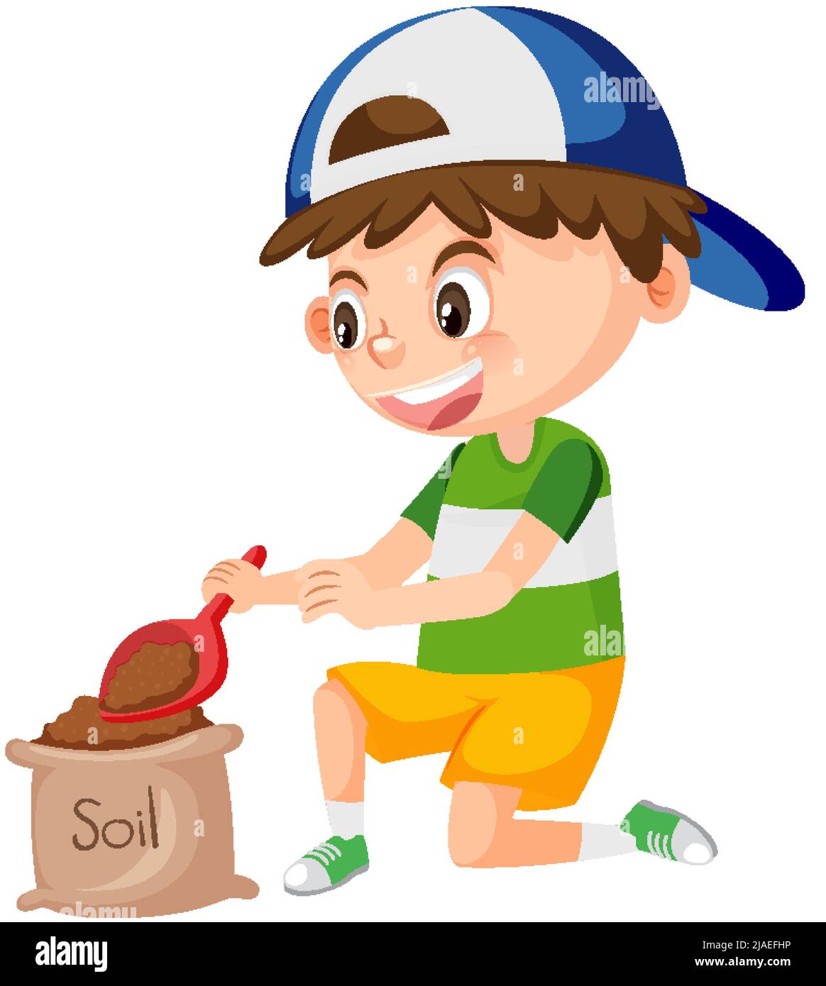 Boy digging the soil on white background illustration Stock Vector ...