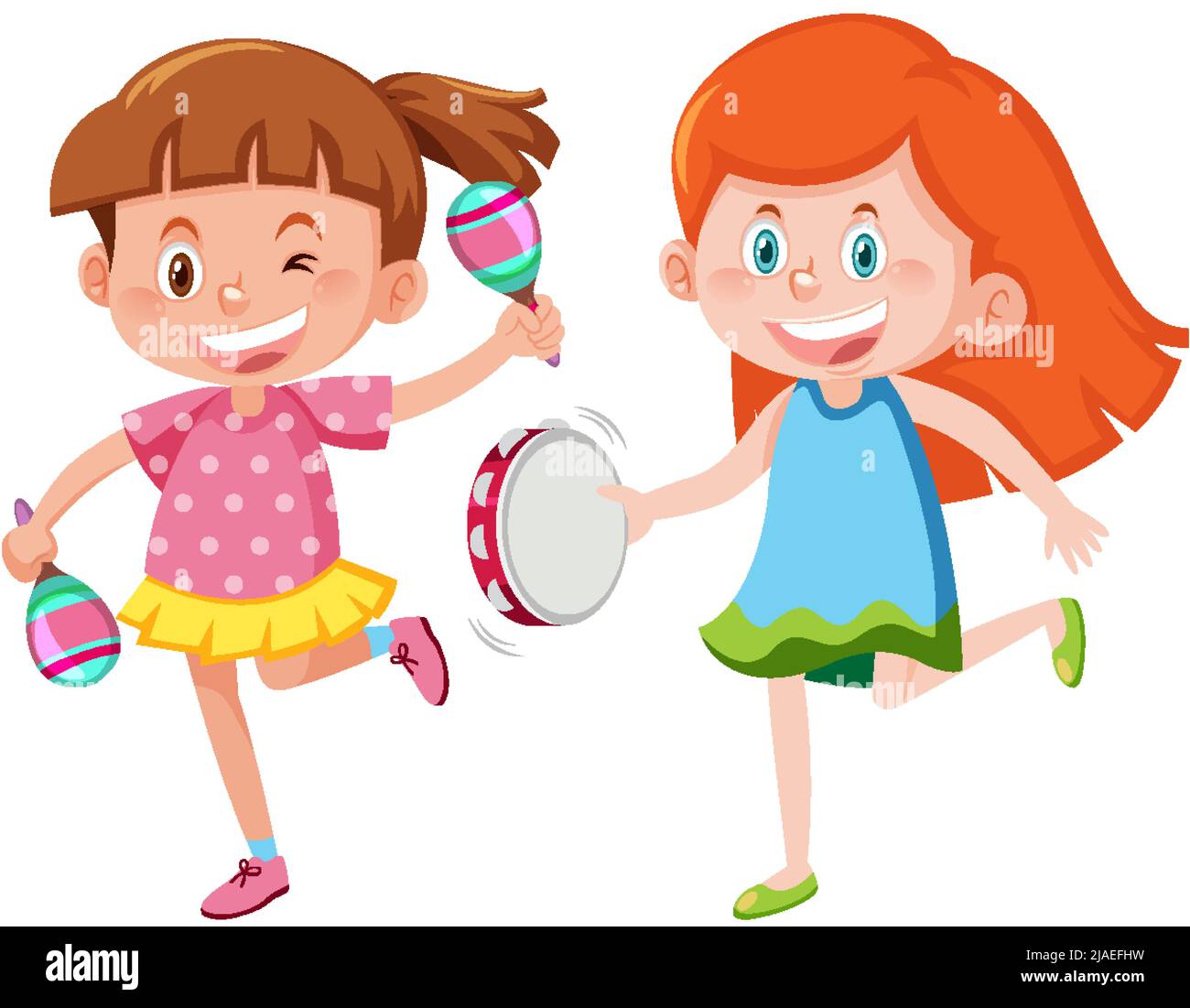 Two girls playing maracas and tambourine illustration Stock Vector ...